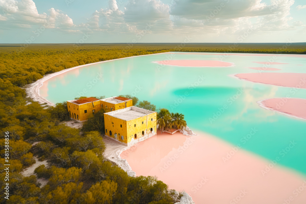 The vibrant colors of Mexico's Yucatan Peninsula, with pink salt lakes ...
