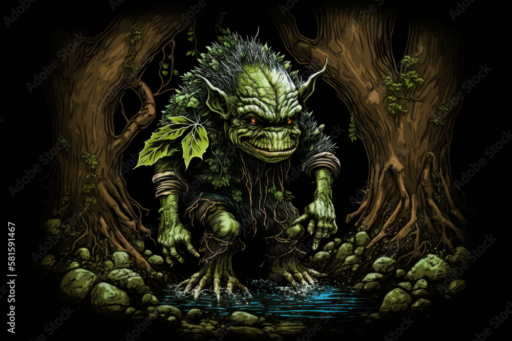 Green troll with hooked fingers on long arms, a vicious and stupid ...