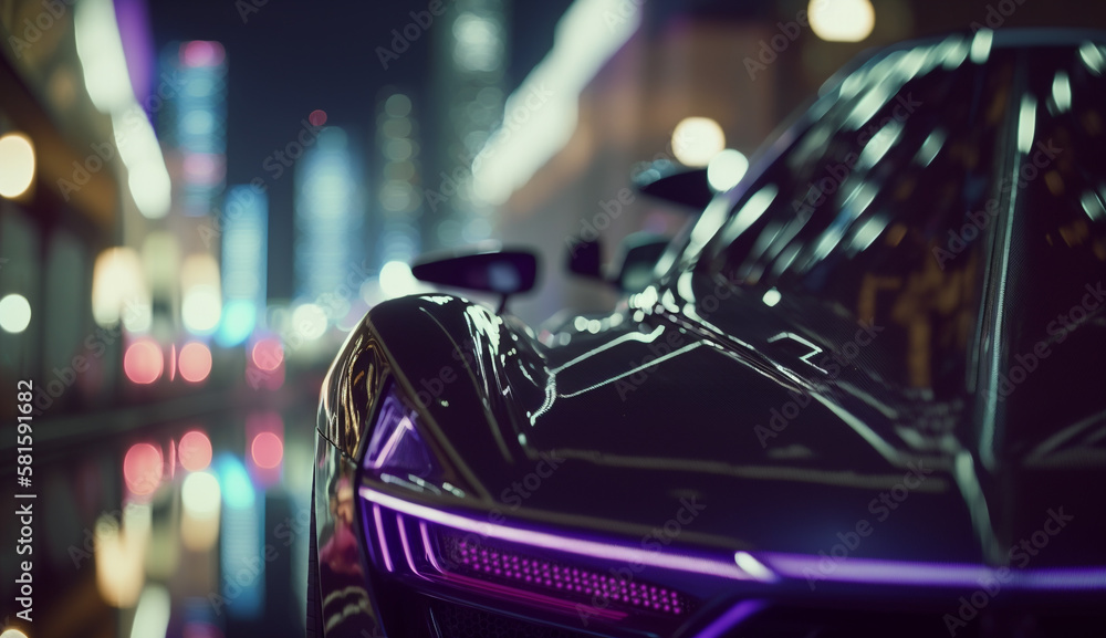 car in purple neon colours sport car wallpaper . Generative AI Stock ...