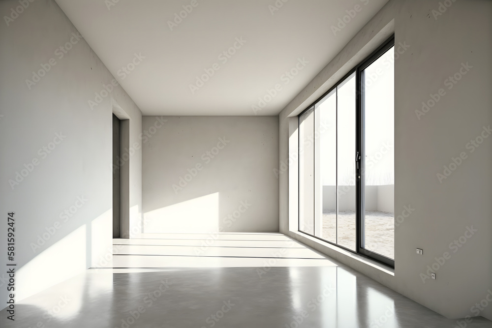 Light white room with big window absolutely empty without furniture ...