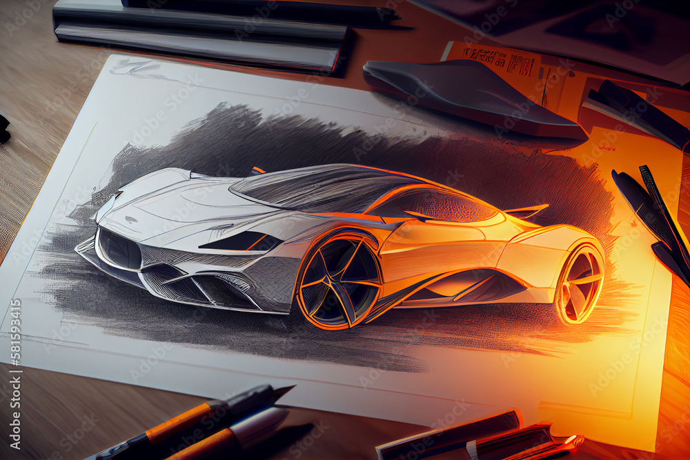 Hand drawn modern sports car silhouette. Modern car design sketch ...