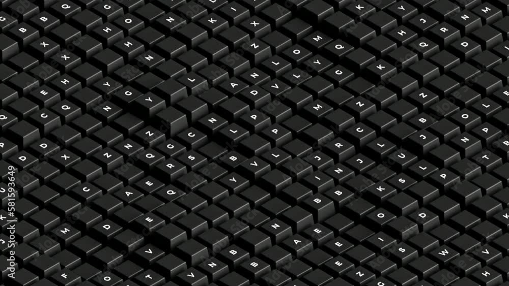 Random moving blocks, cubes with letters of the alphabet. Keyboard ...