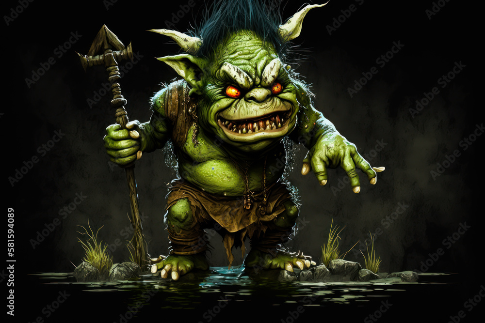 Ilustracja Stock: A green goblin with hooked fingers, an evil and goofy ...