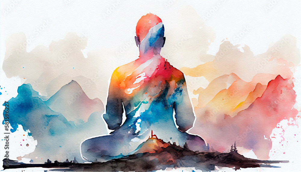 Watercolor meditation and mindfulness lifestyle concept art, spiritual ...