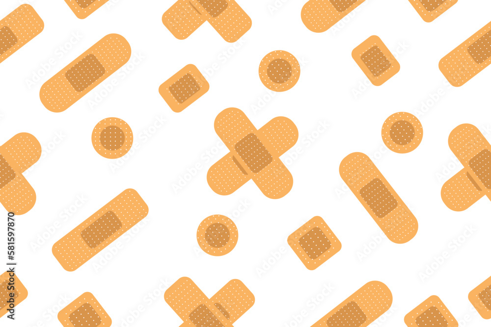 Seamless pattern with realistic medical plaster of various shapes ...