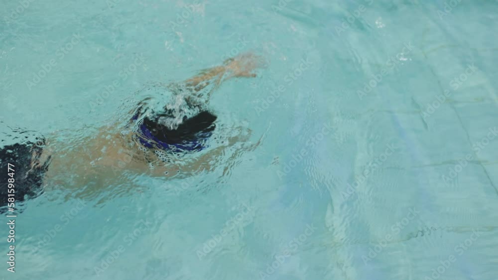 swimming class preschooler boy kid training crawl technique swim on ...