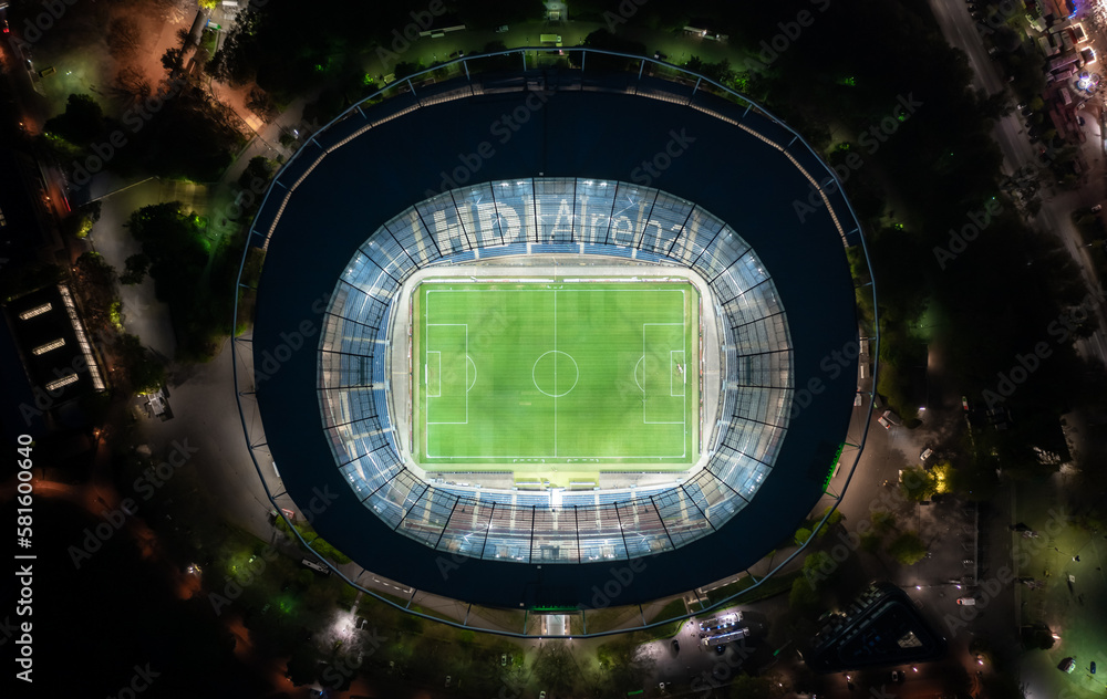 Hanover, Germany - May 2022: Aerial night view directly above the ...