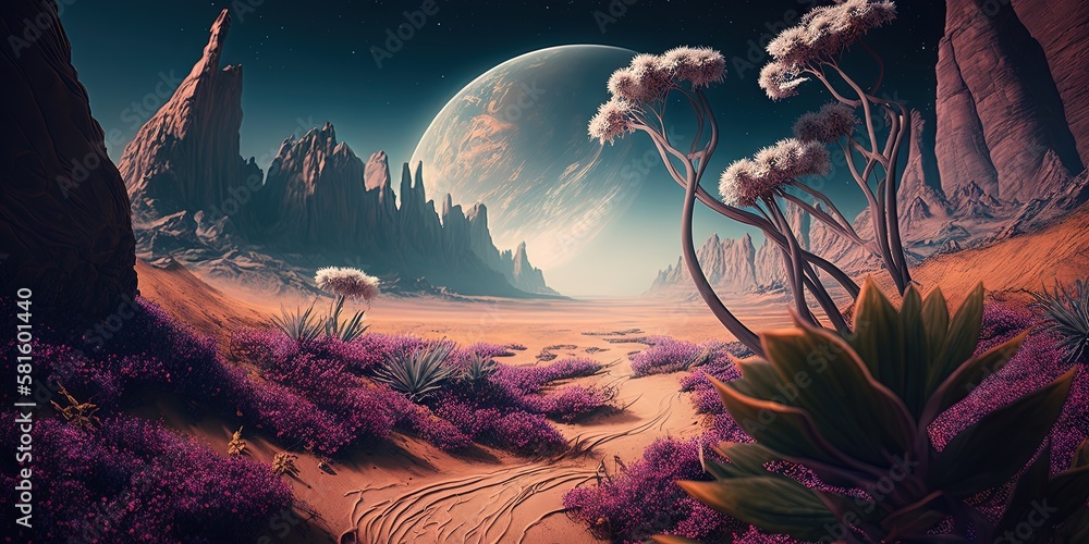Flower plants grow on an incredible alien planet with stunning scenery ...