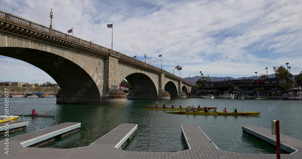 Lake Havasu Arizona London Bridge tour racing canoe. Mohave desert ...