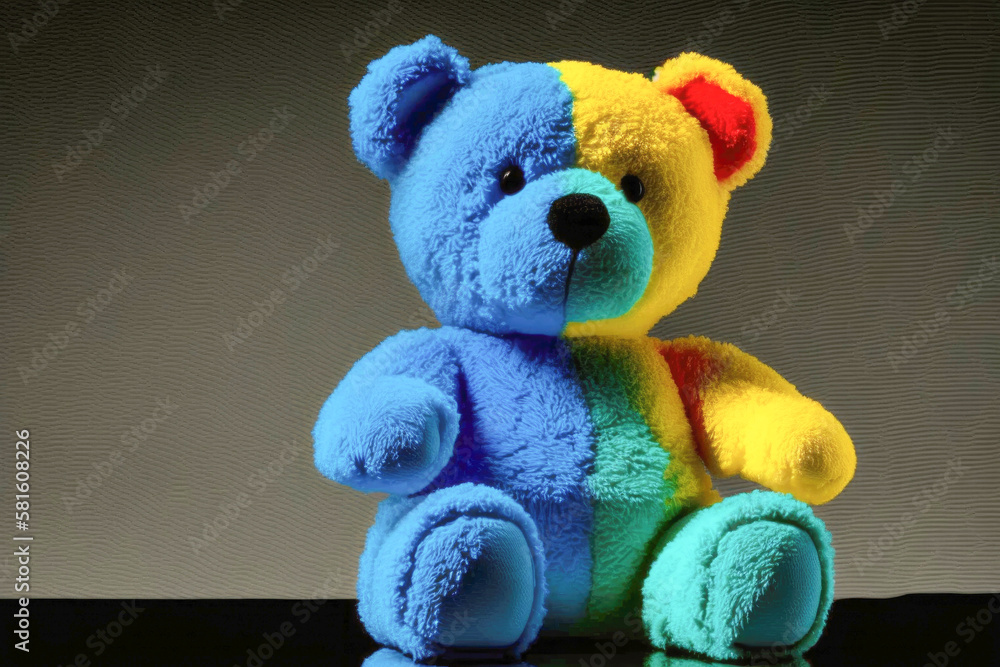Baby toy multicolored teddy bear, symbols of autism. Child health ...