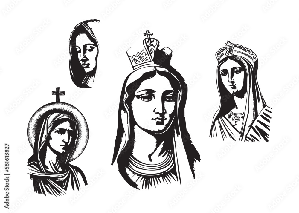 Virgin Mother Mary Transparent Drawing Illustration, Mother Mary Tattoo ...