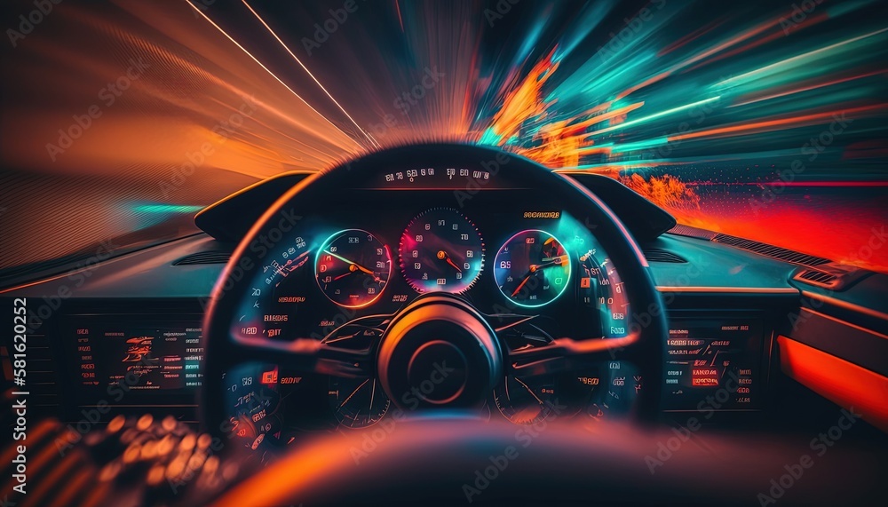 dashboard car in long exposure dynamic speed colorfull light trails ...