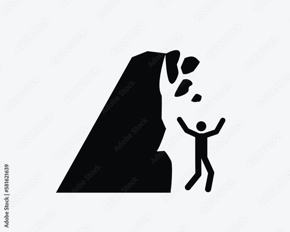 Falling Rocks Icon Cliff Collapse Debris Break Off Dangers Vector Black ...