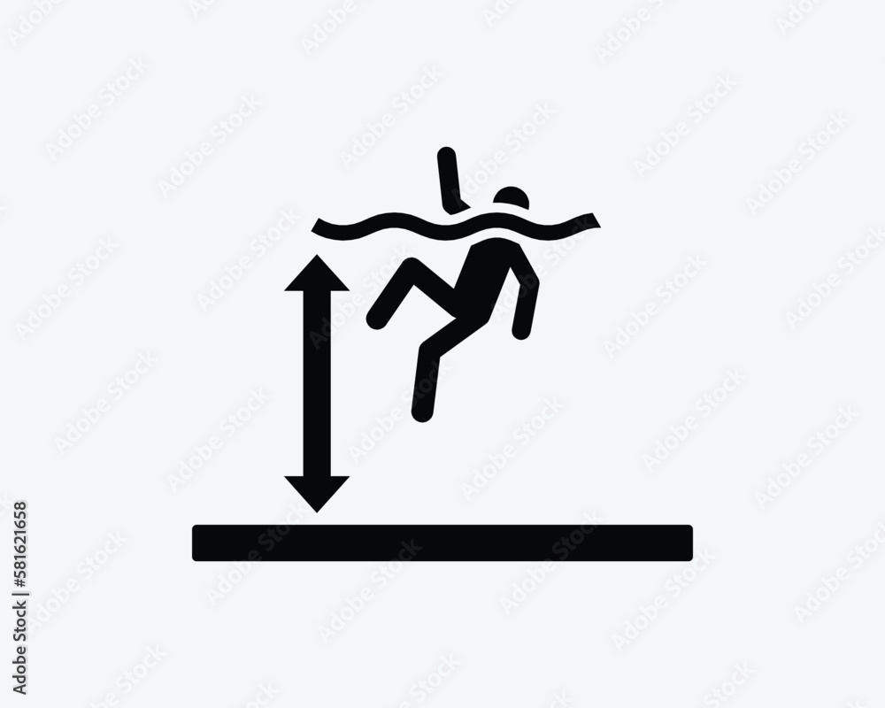 Deep Water Icon Person Drowning Drown Warning Safety Hazard Black White ...