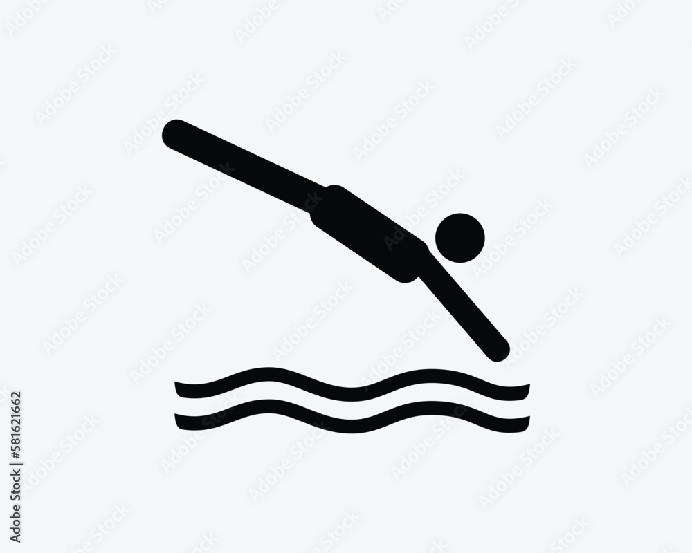 Diving Icon Man Dive Jump Jumping into Water Pool Swim Swimming Vector ...