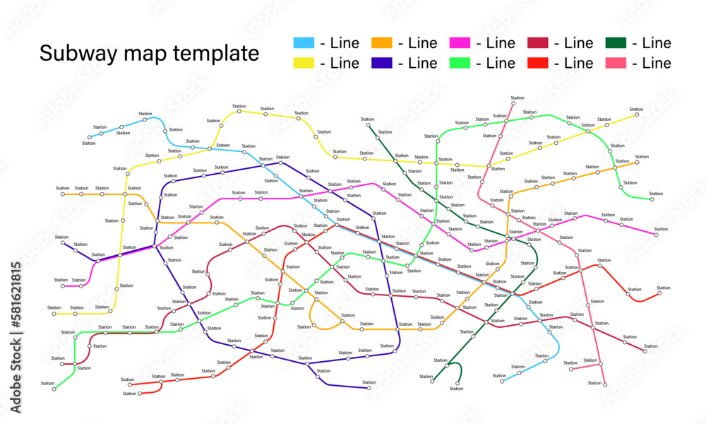 Subway metro map template. Sity transportation plan - metro, train or ...