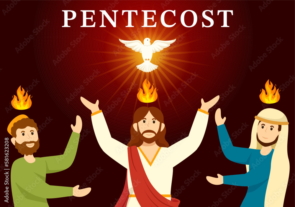 Pentecost Sunday Illustration with Flame and Holy Spirit Dove in ...