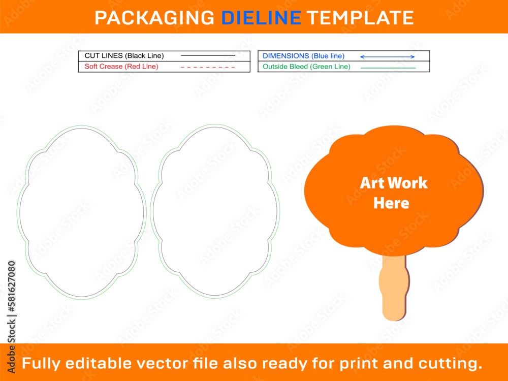 Paddle Fan, Wedding fan, Dieline Template Stock Vector | Adobe Stock