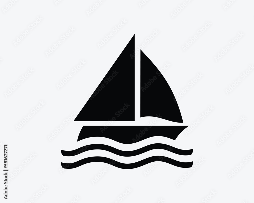 Sailboat Icon Sail Boat Wind Ship Yacht Sea Wave Ocean Lake Vector ...