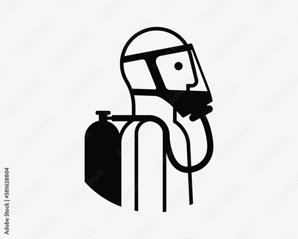 Self-Contained Breathing Apparatus Full Face Mask Oxygen Black White Silhouette Symbol Icon Sign ...