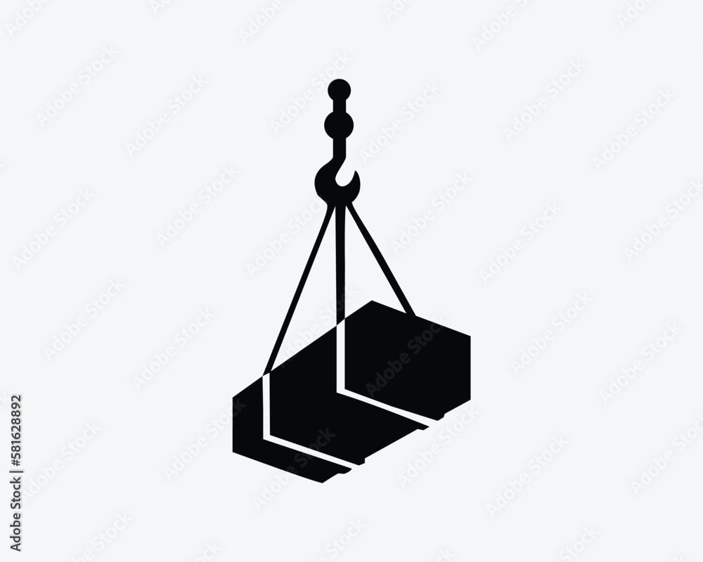 Suspended Load Icon Construction Crane Carrying Hoist Object Vector Black White Silhouette ...