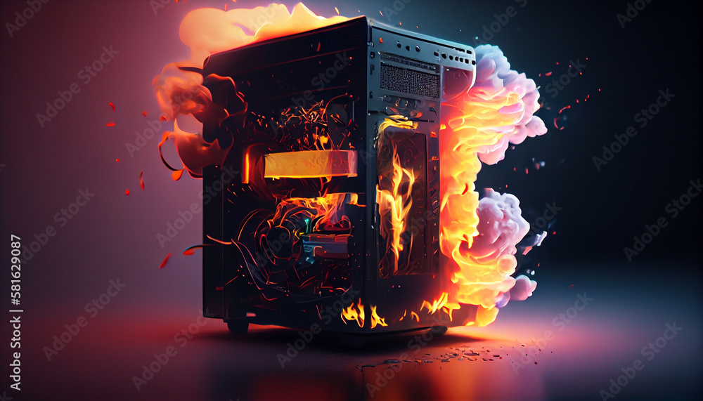 Fire in the server room. Data security concept.generative ai Stock ...