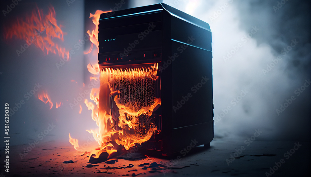 Fire in the server room. Data security concept.generative ai Stock ...