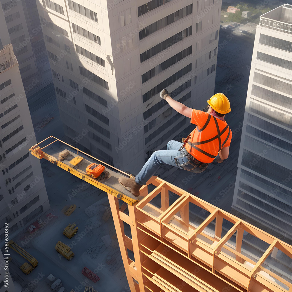 construction worker falls from a high construction building, industrial ...