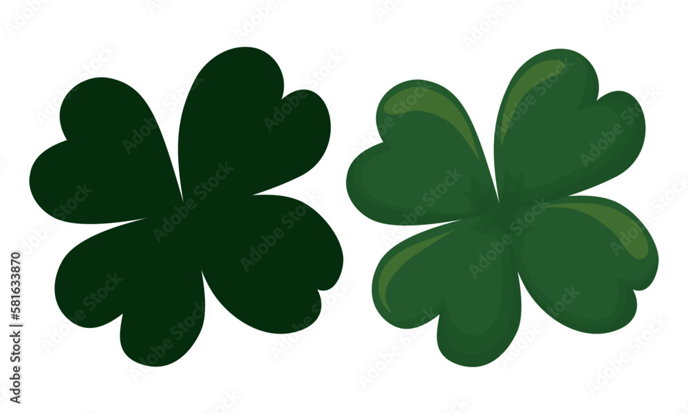 Shamrock variations in silhouette and cartoon style over white ...