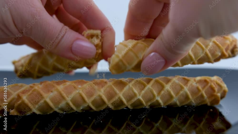 Sweet waffle straws are on sale in shopping mall centre supermarket ...
