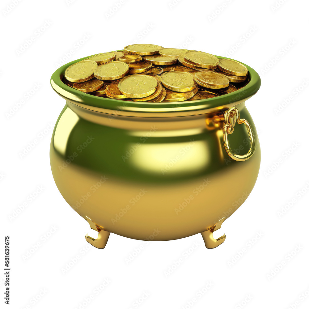 Gold pot full of gold coins. PNG Generative AI Stock Illustration ...