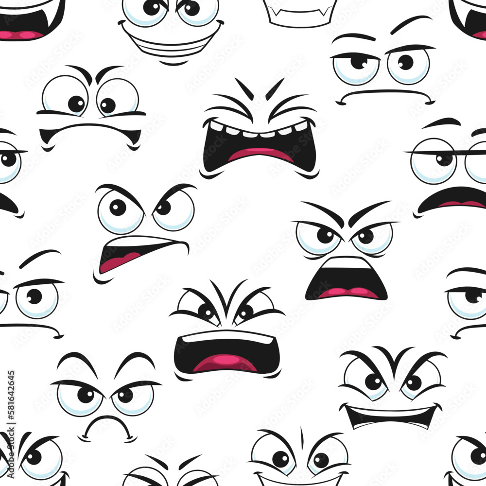 Cartoon angry and sad faces seamless pattern. Vector background with ...