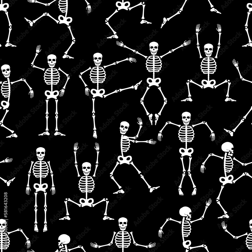 Skeleton dance seamless pattern. Halloween party or Day of the dead ...