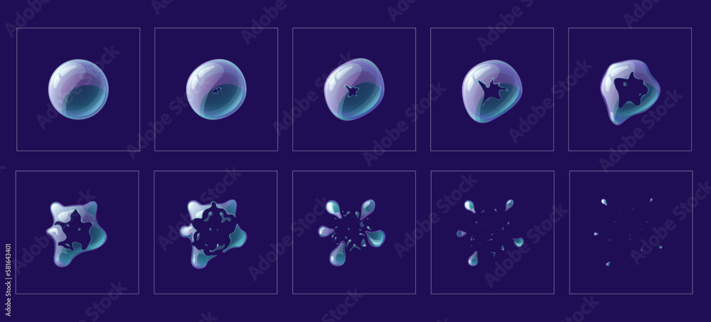 Animated bubble burst. Game sprite animation sequence sheets of vector ...