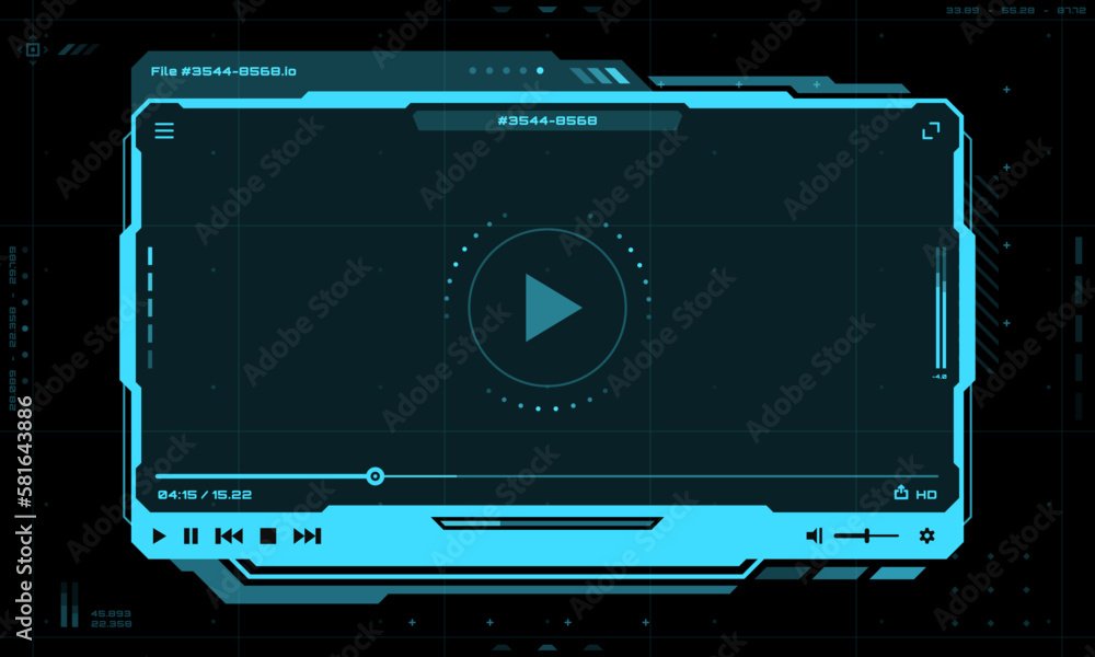 HUD video player futuristic interface, vector multimedia screen frame ...