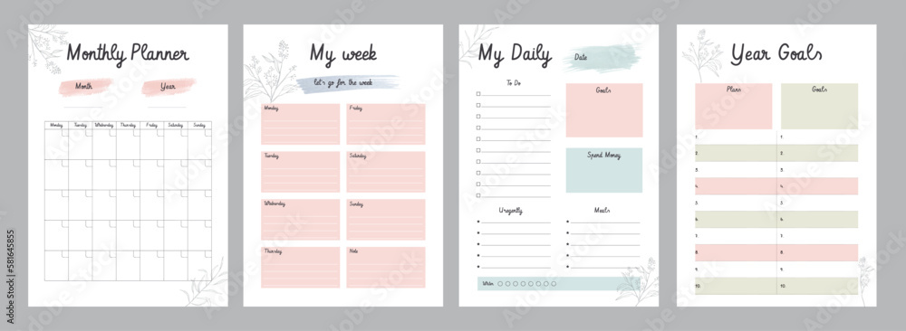4 set of Daily, week, monthly, yearly planner. Minimalist planner ...