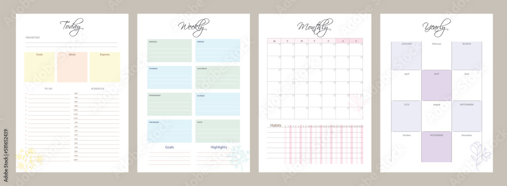 4 set of Daily, weekly , monthly, yearly planner. Minimalist planner ...