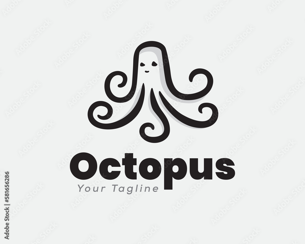 line art style octopus logo icon symbol design template illustration ...
