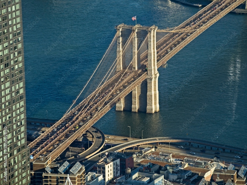 Looking down on Manhattan and the Brooklyn Bridge from atop the One ...