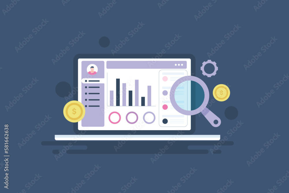 Customer data on business dashboard, big data analytics sales report ...