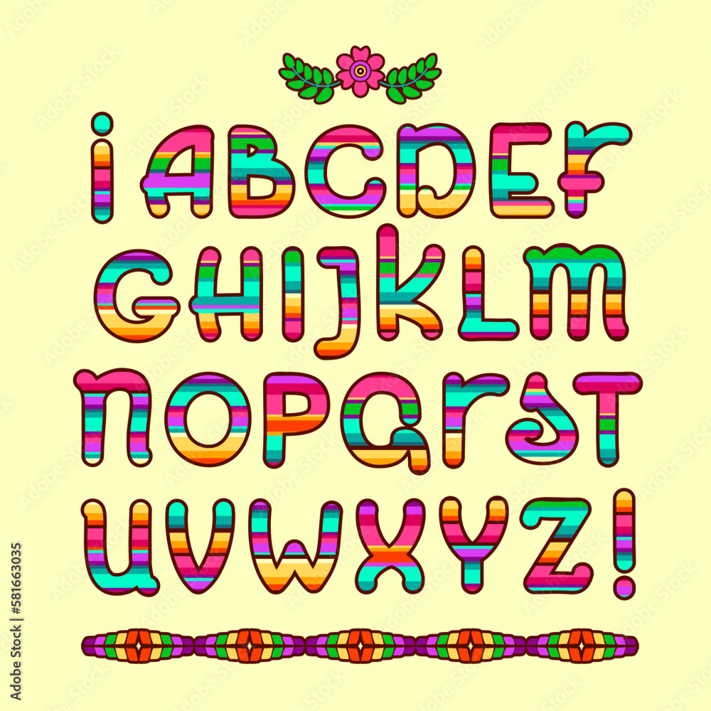 Mexican ethnic colorful alphabet. Modern folk Otomi font. Vector ...