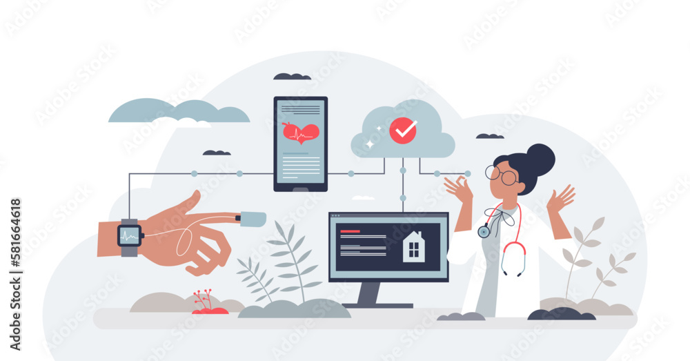 Wearable technology for pulse and health monitoring tiny person concept ...