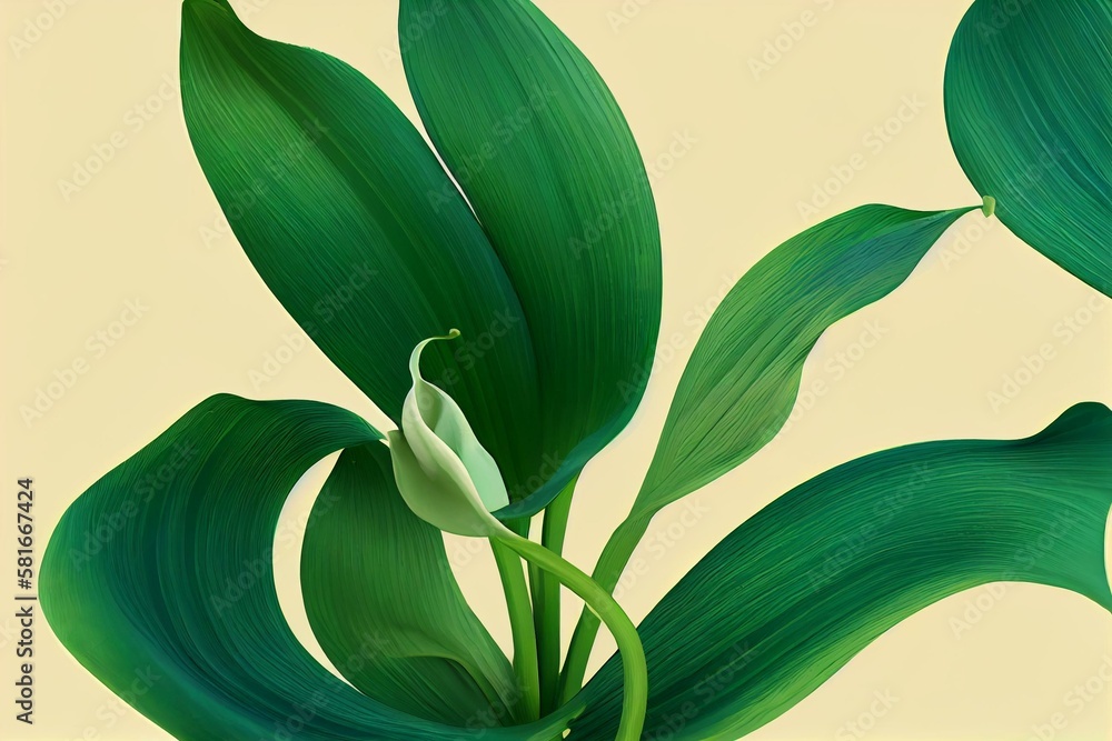 Calla Lily and palm leaves floral pattern, pastel colors. Generated by ...