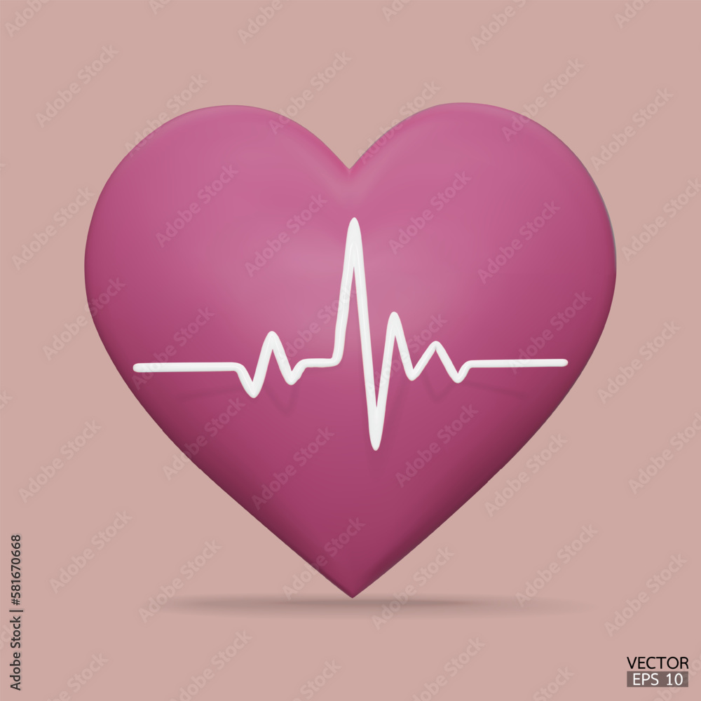 Pink heart with white pulse line icon for design. Heart pulse ...