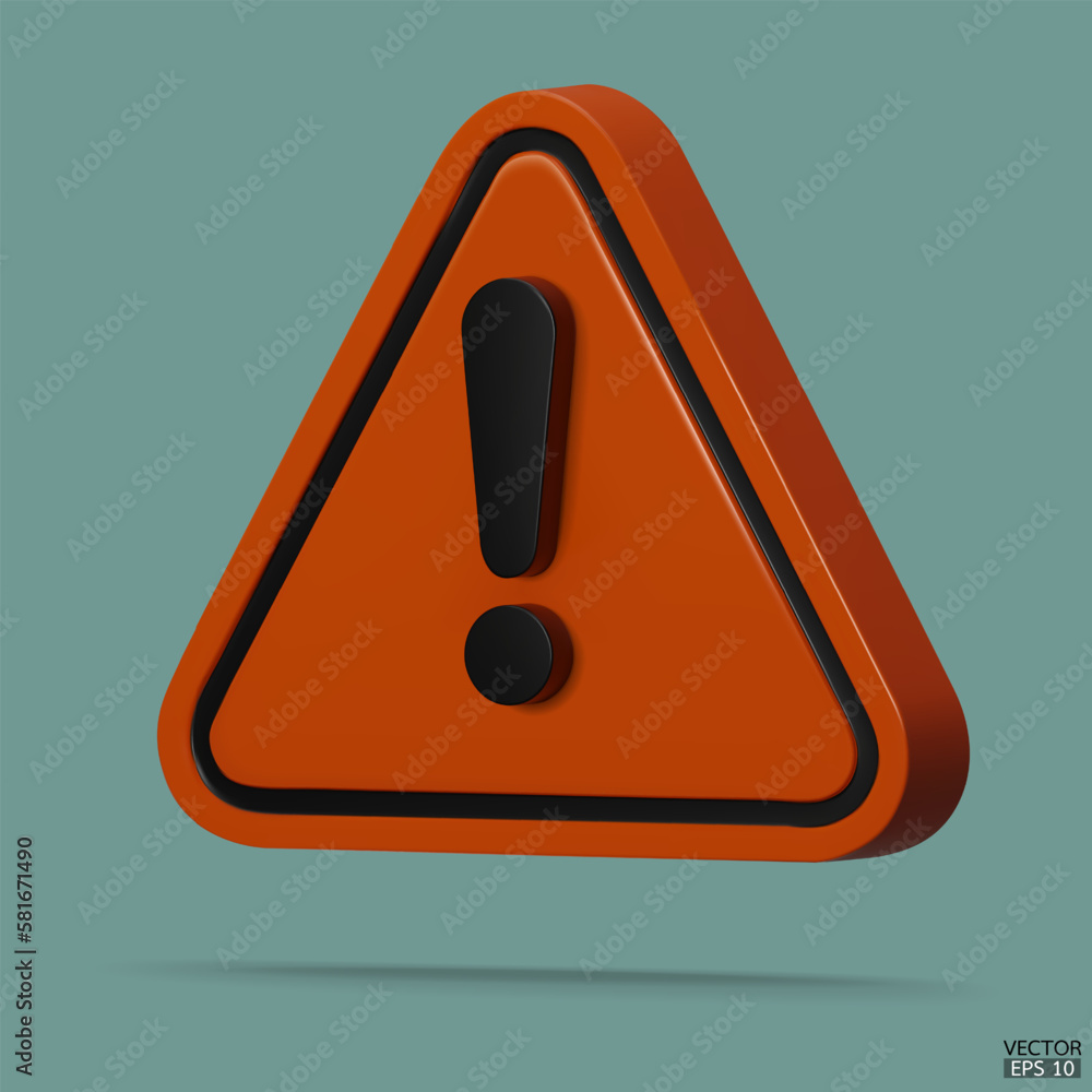 3d Realistic orange triangle warning sign isolated on background ...