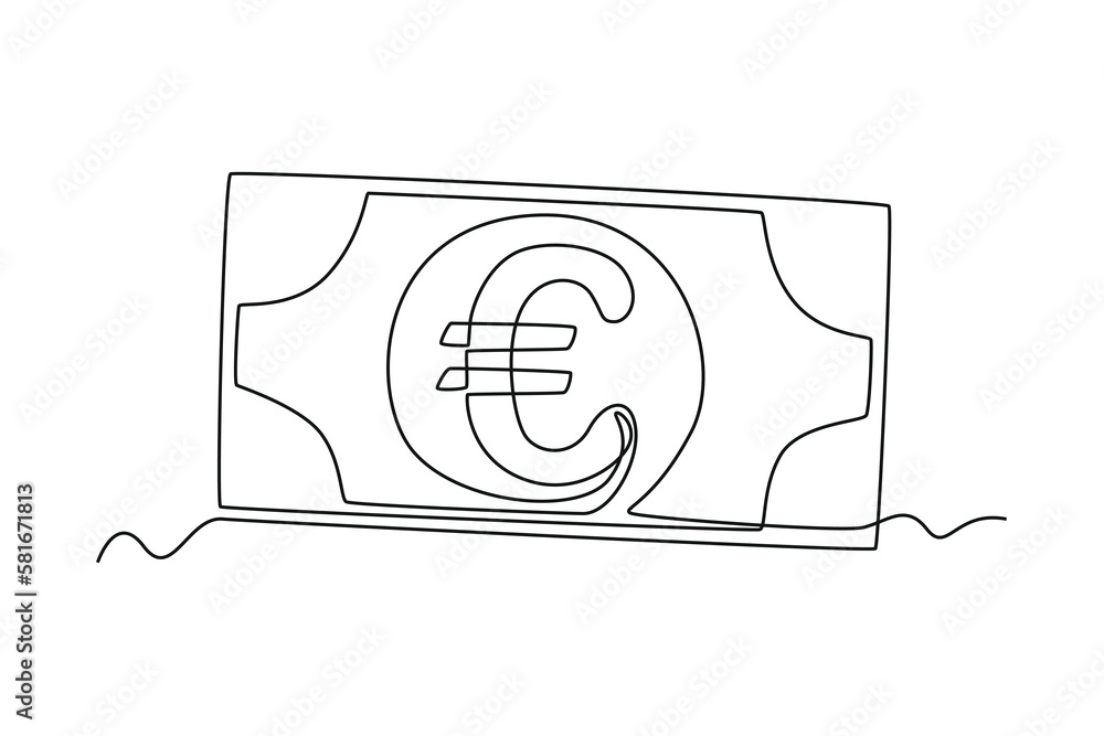 Single one-line drawing pound sterling paper currency from England ...