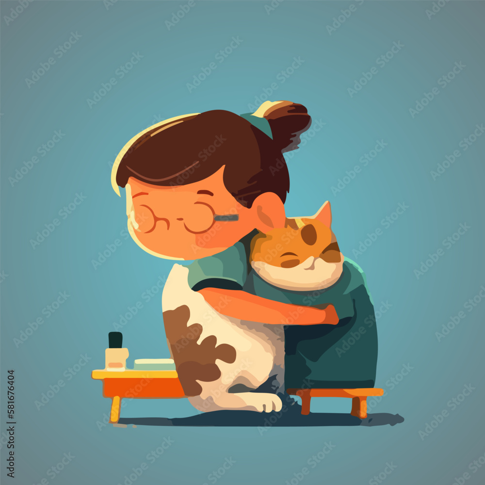 Cartoon drawings of funny cats and their owners. Love and care for sick ...