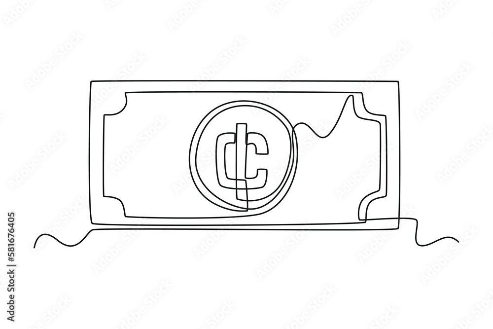 Single one-line drawing cedi paper currency from Ghana. Country ...