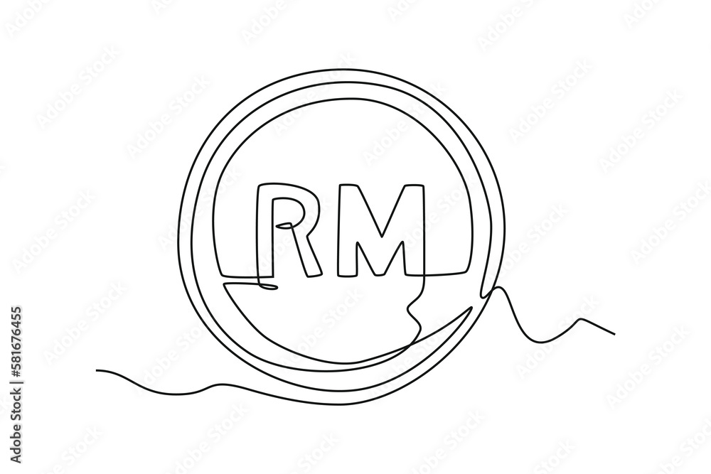 Single one-line drawing ringgit coin currency from Malaysia. Country ...
