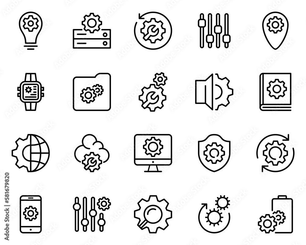 Set of 20 setting line icons. gear and repair icon. control, service ...